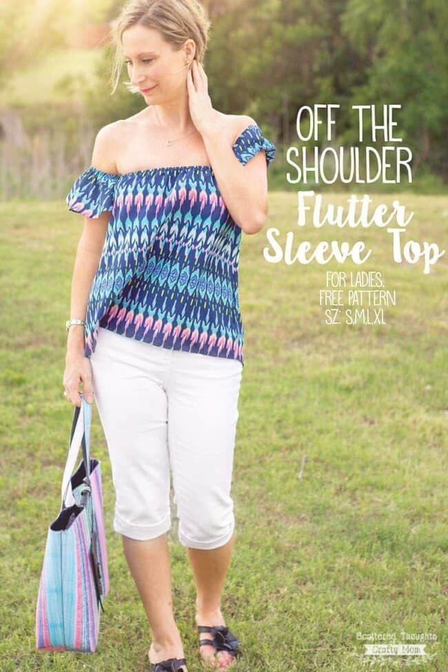 Off the Shoulder Flutter Sleeve Sewing Pattern (for ladies, sz s- xl)