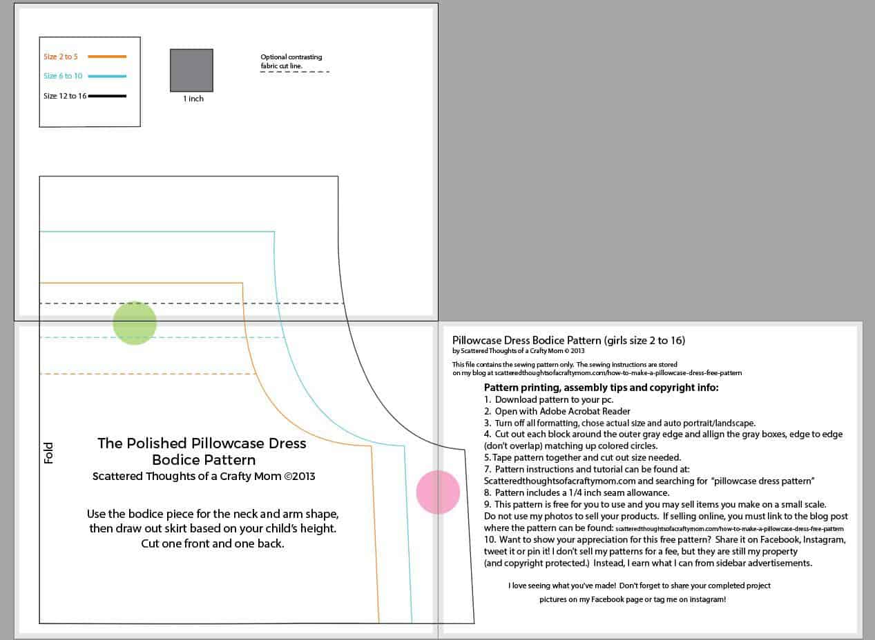 Free Girl's Pillowcase Dress Pattern (printable pdf, sz 2 to 16)