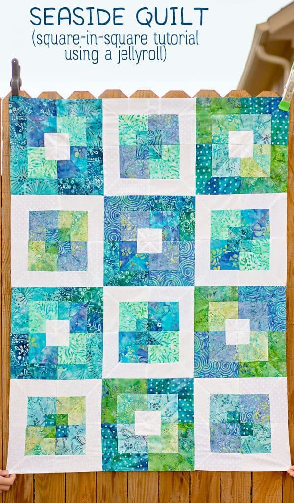 Seaside Squares Lap Quilt (square in square quilt block tutorial ...